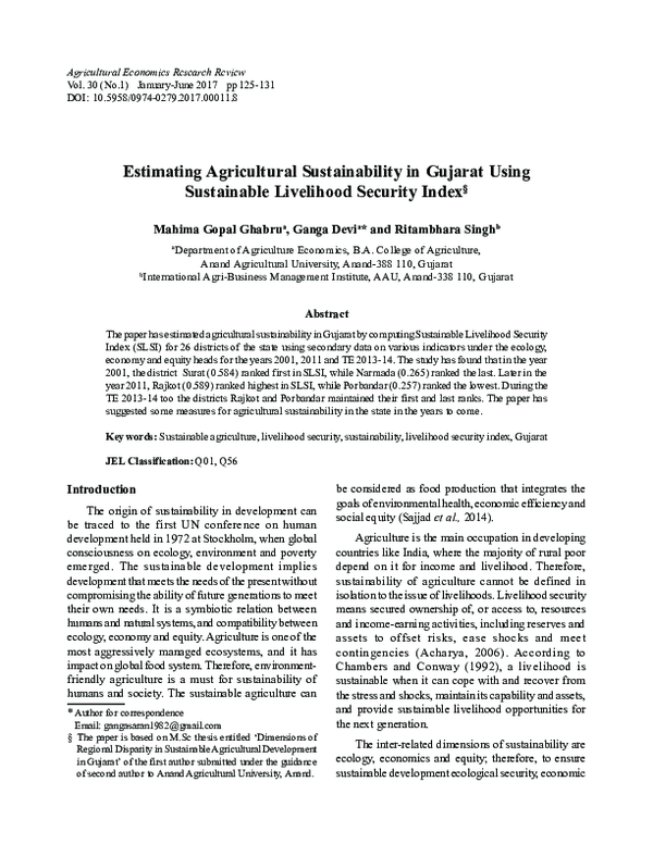 (PDF) Estimating agricultural sustainability in Gujarat using ...