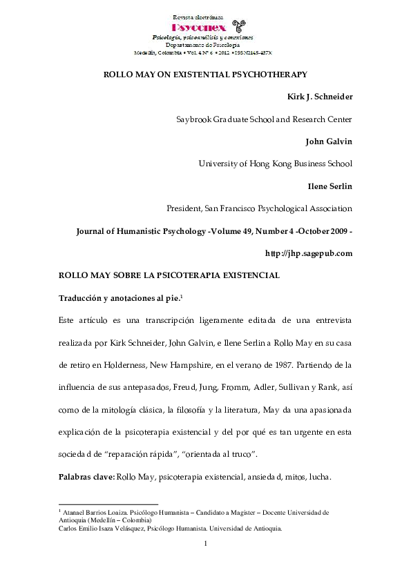 (PDF) Rollo May on existential psychotherapy
