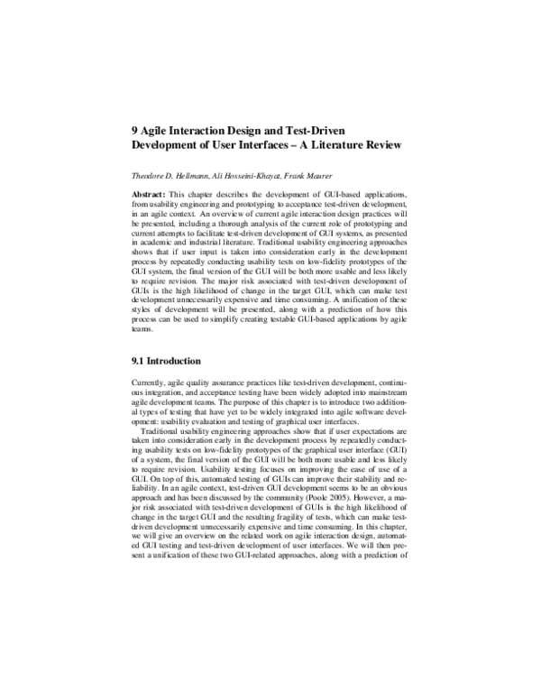 Pdf Agile Interaction Design And Test Driven Development Of User Interfaces A Literature Review