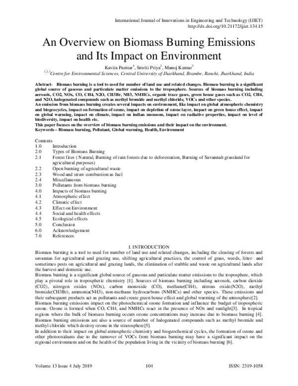(PDF) An Overview on Biomass Burning Emissions and Its Impact on ...
