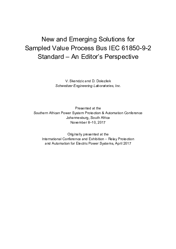 (PDF) New and Emerging Solutions for Sampled Value Process Bus IEC 61850-9-2 Standard