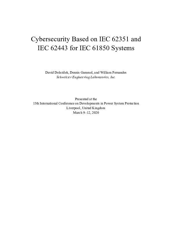 (PDF) Cybersecurity based on IEC 62351 and IEC 62443 for IEC 61850 systems