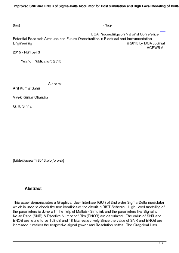 (PDF) Improved SNR and ENOB of Sigma-Delta Modulator for Post ...