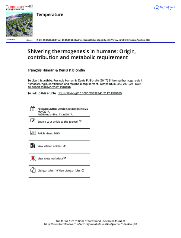 (PDF) Shivering thermogenesis in humans: Origin, contribution and ...