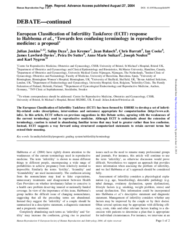 (PDF) European Classification of Infertility Taskforce (ECIT) response to Habbema et al ...