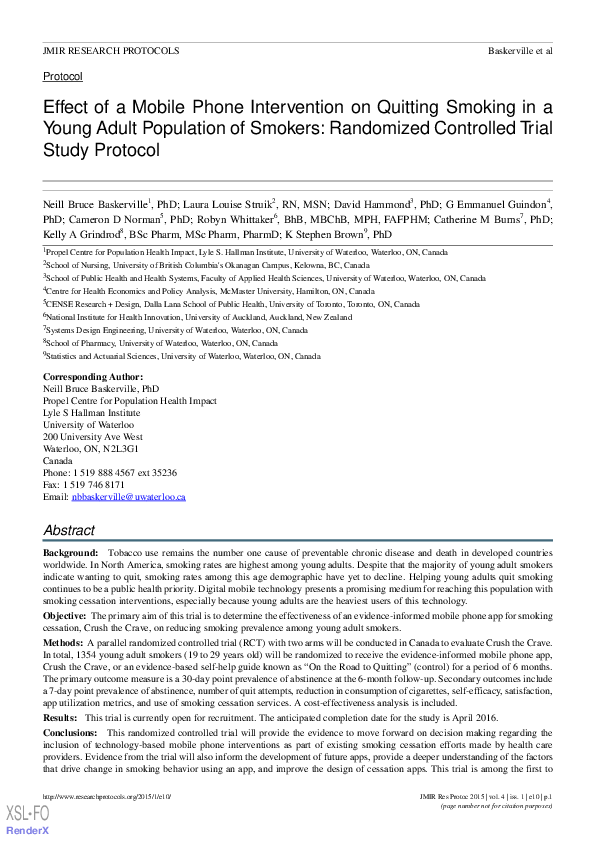 (PDF) Effect of a Mobile Phone Intervention on Quitting Smoking in a ...