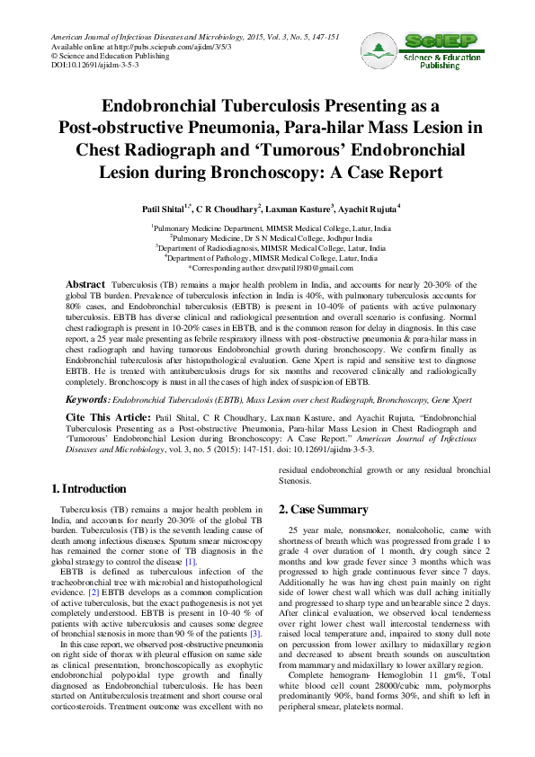 (PDF) Endobronchial Tuberculosis Presenting as a Post-obstructive ...