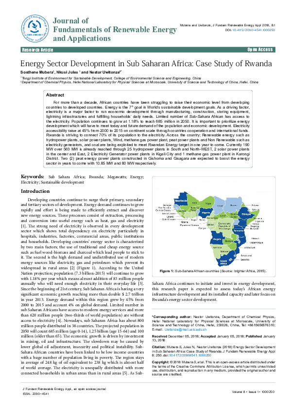 (PDF) Energy Sector Development in Sub Saharan Africa: Case Study of Rwanda