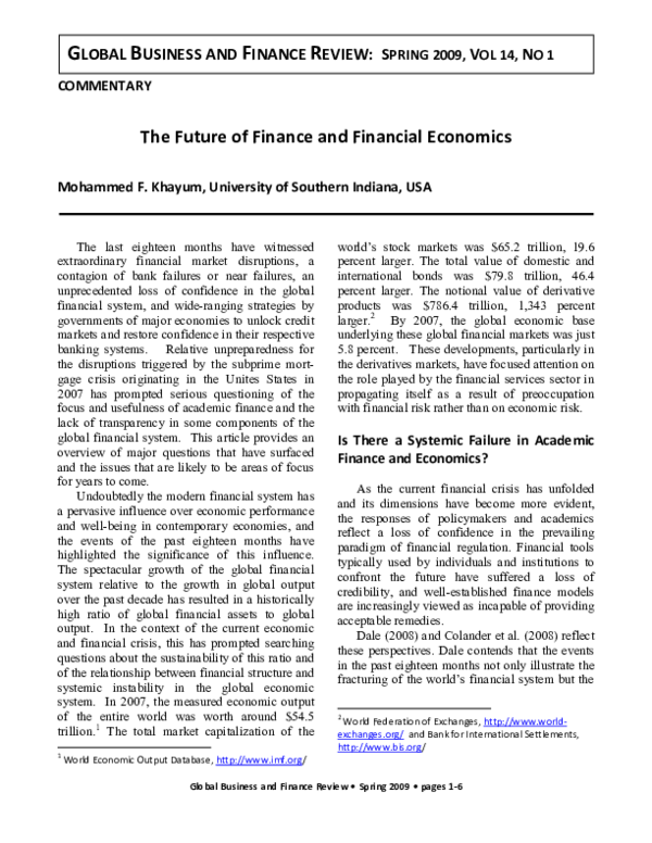 (PDF) The Future of Finance and Financial Economics