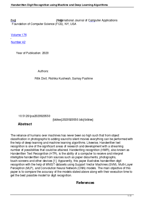 (PDF) Handwritten Digit Recognition using Machine and Deep Learning ...