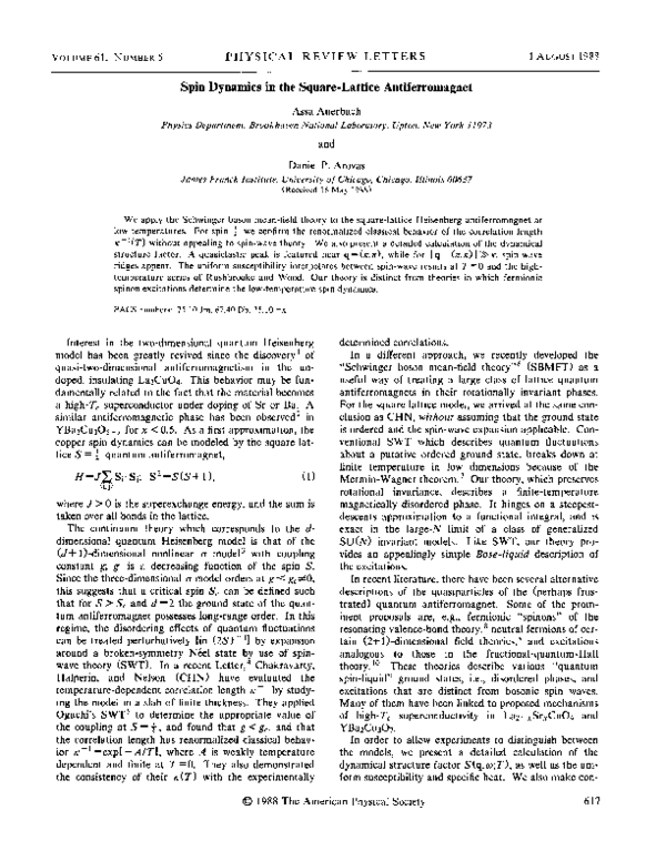 (PDF) Spin dynamics in the square-lattice antiferromagnet