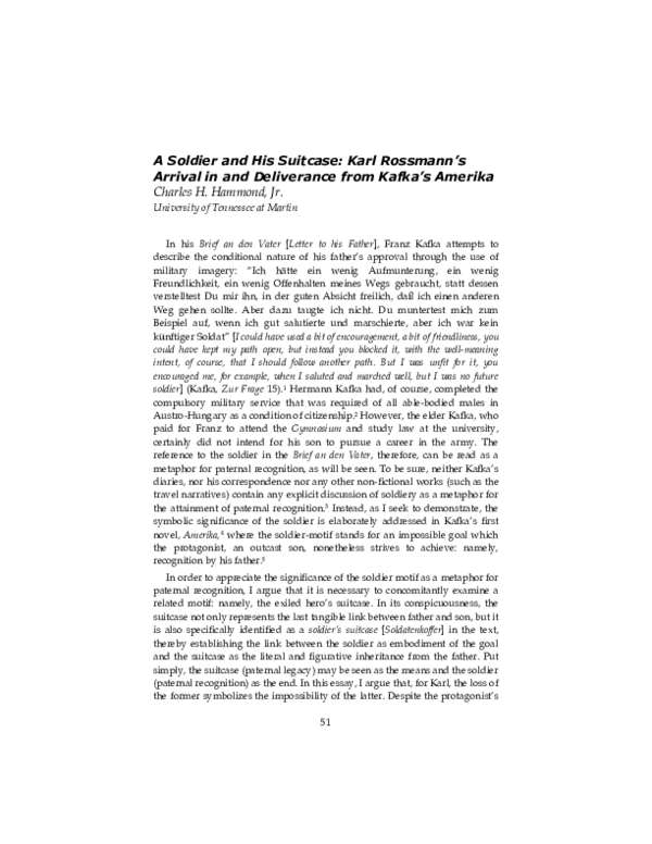 (PDF) A Soldier and His Suitcase: Karl Rossmann's Arrival in and ...