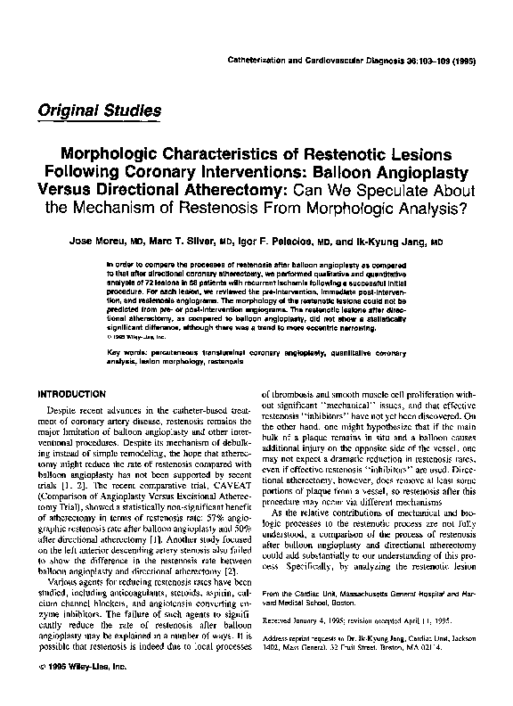 (PDF) Morphologic characteristics of restenotic lesions following ...