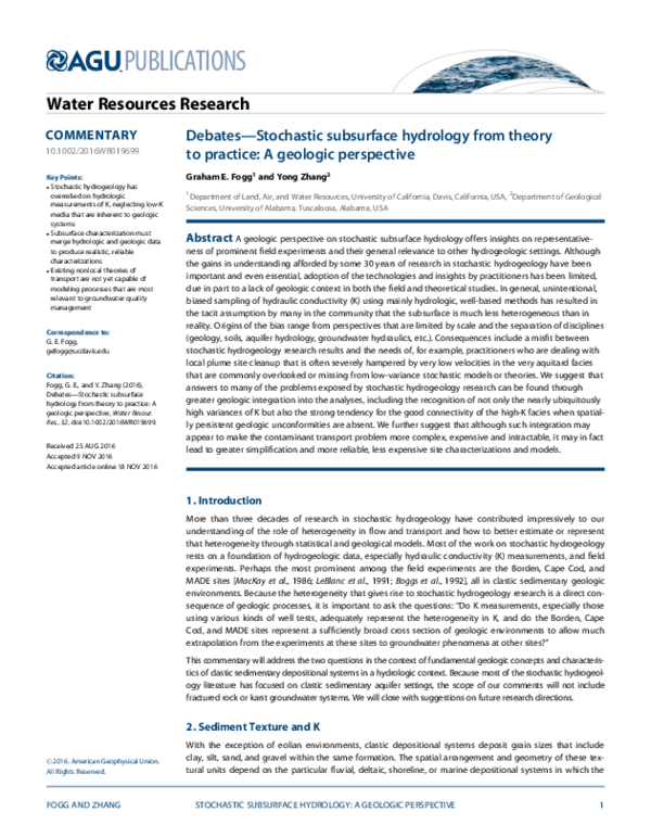 Pdf Debates Stochastic Subsurface Hydrology From Theory To Practice