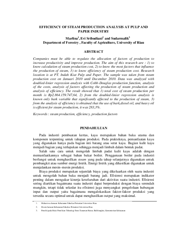(PDF) Efficiency Of Steam Production Analysis At Pulp And Paper Industry