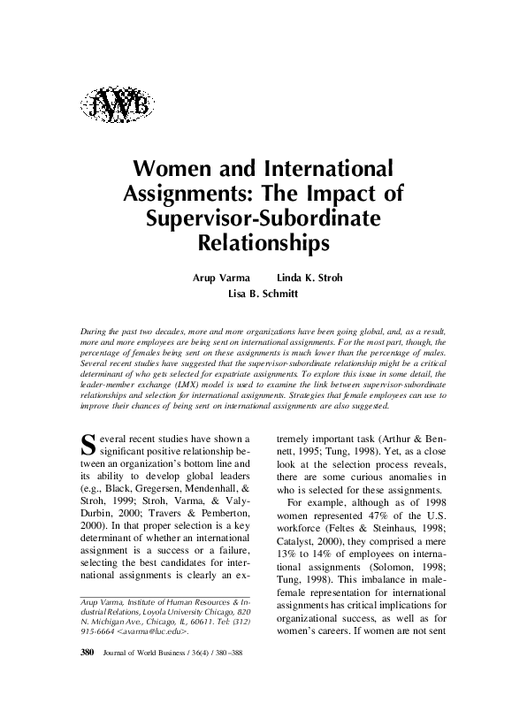 (PDF) Women and international assignments: the impact of supervisor ...