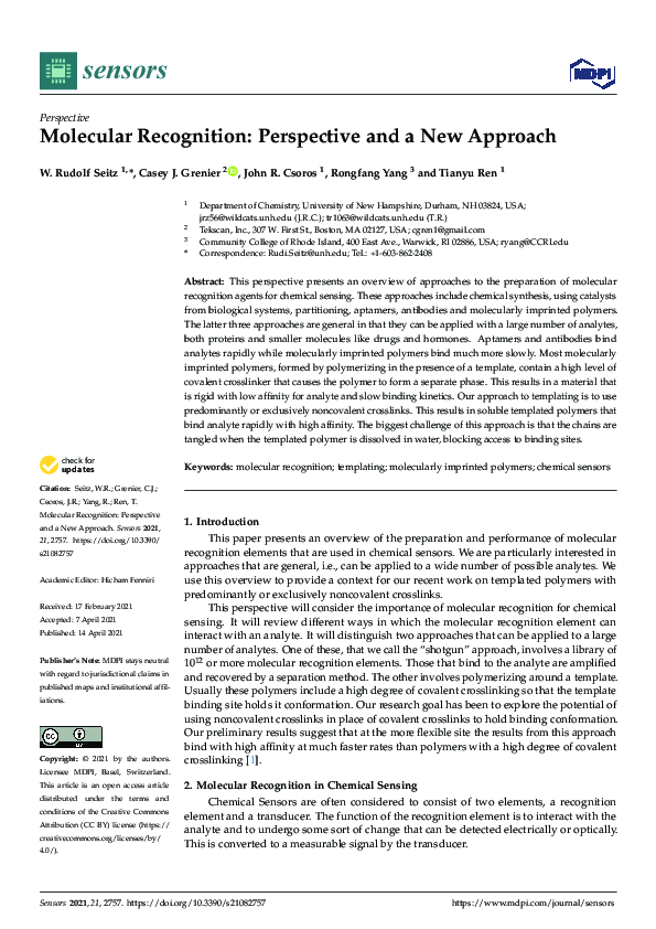 (PDF) Molecular Recognition: Perspective and a New Approach