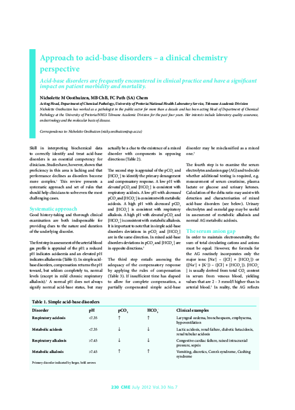 (PDF) Approach to acid-base disorders – A clinical chemistry perspective
