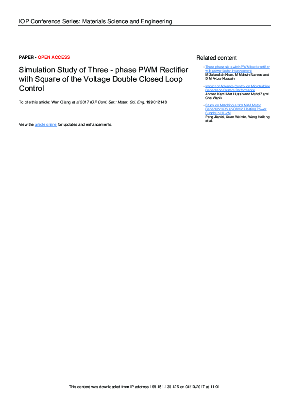 (PDF) Simulation Study of Three - phase PWM Rectifier with Square of the Voltage Double Closed ...