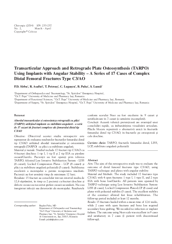 (PDF) Transarticular approach and retrograde plate osteosynthesis ...