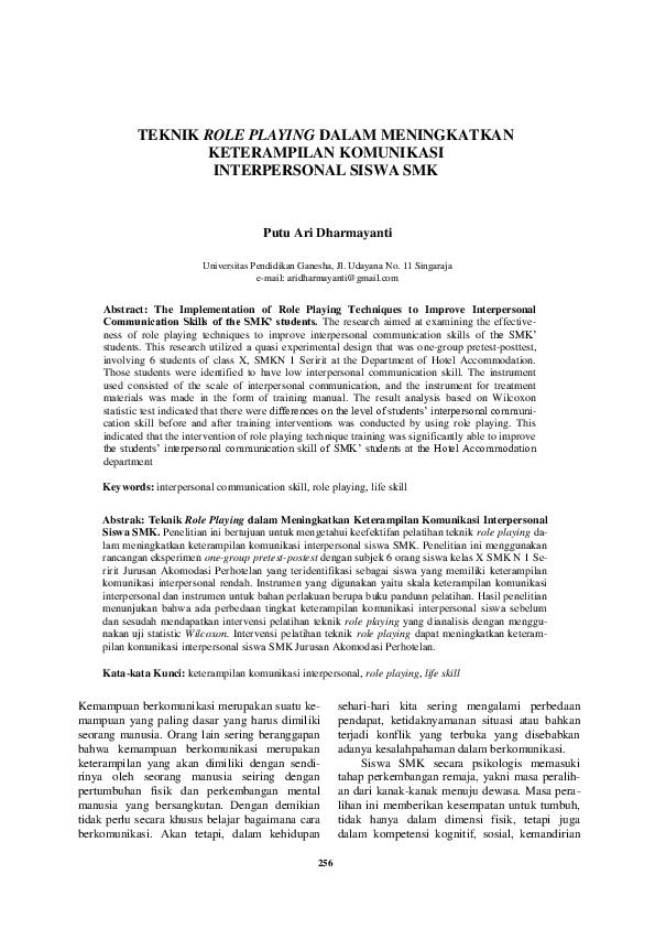 (PDF) Teknik Role Playing dalam Meningkatkan Keterampilan Komunikasi Interpersonal Siswa SMK