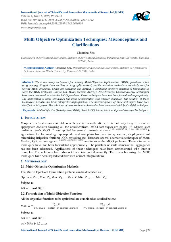 (PDF) Multi Objective Optimization Techniques: Misconceptions and ...