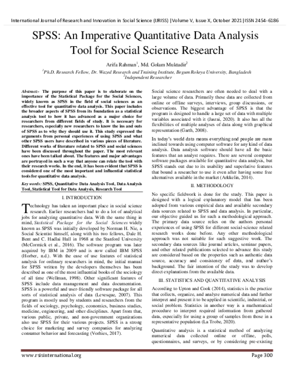(PDF) SPSS: An Imperative Quantitative Data Analysis Tool for Social ...