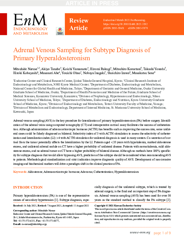 (PDF) Adrenal Venous Sampling for Subtype Diagnosis of Primary ...