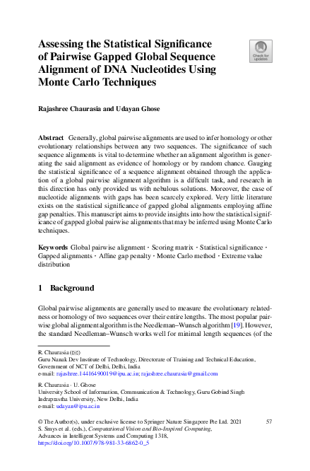 (PDF) Assessing the Statistical Significance of Pairwise Gapped Global Sequence Alignment of DNA ...