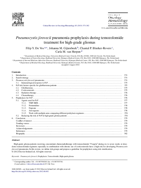 (PDF) Pneumocystis jirovecii pneumonia prophylaxis during temozolomide ...