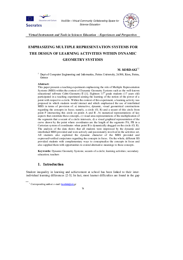 (PDF) Emphasizing Multiple Representation Systems for the Design of ...