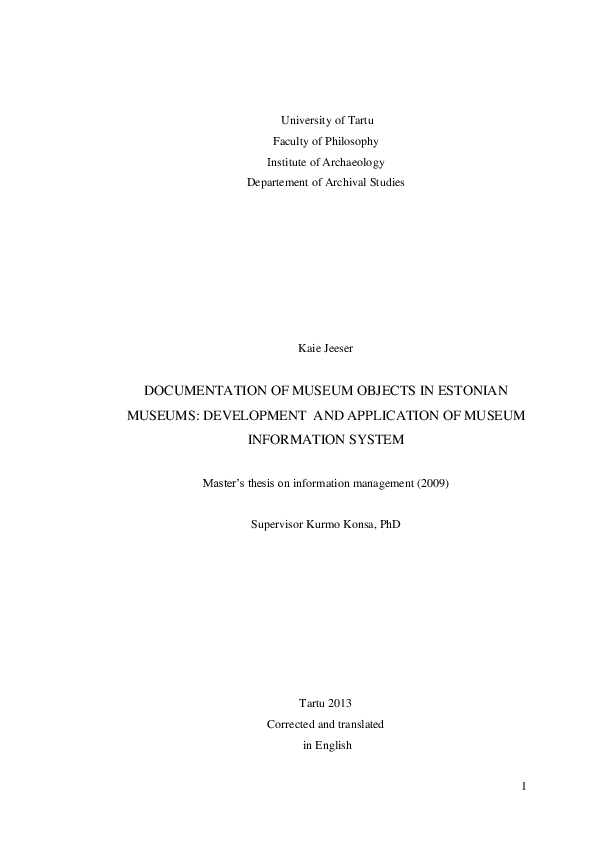 (PDF) Documentation Of Museum Objects In Estonian Museums: Development ...