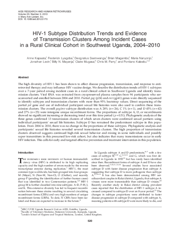 (PDF) HIV-1 Subtype Distribution Trends and Evidence of Transmission ...