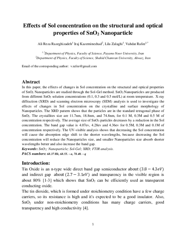 (PDF) Effects of Sol concentration on the structural and optical ...