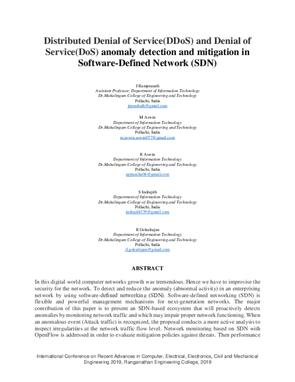 (PDF) Distributed Denial of Service(DDoS) and Denial of Service(DoS) anomaly detection and ...