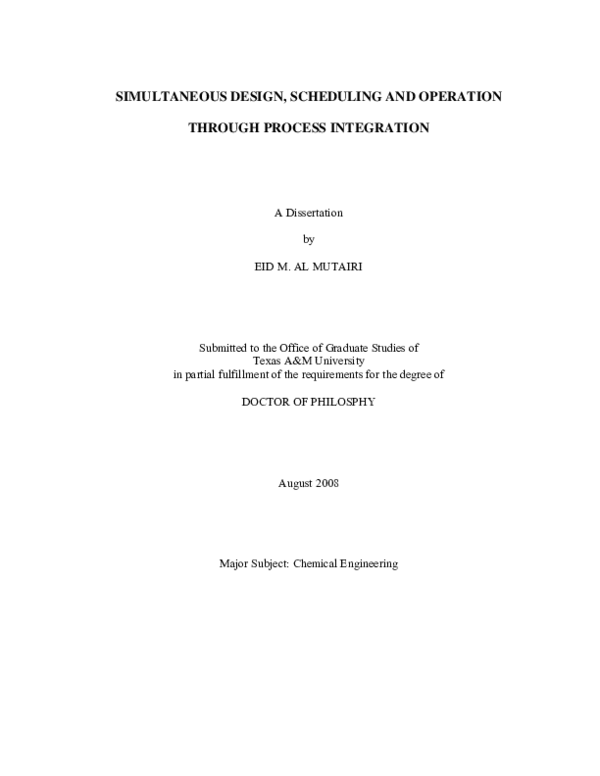 (PDF) Simultaneous Design, Scheduling and Operation Through Process Integration