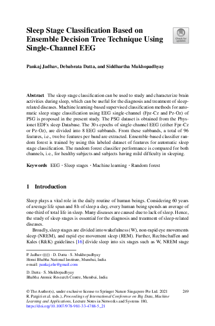 (PDF) Sleep Stage Classification Based on Ensemble Decision Tree Technique Using Single-Channel EEG