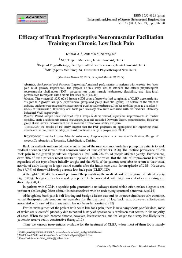(PDF) Efficacy of Trunk Proprioceptive Neuromuscular Facilitation ...
