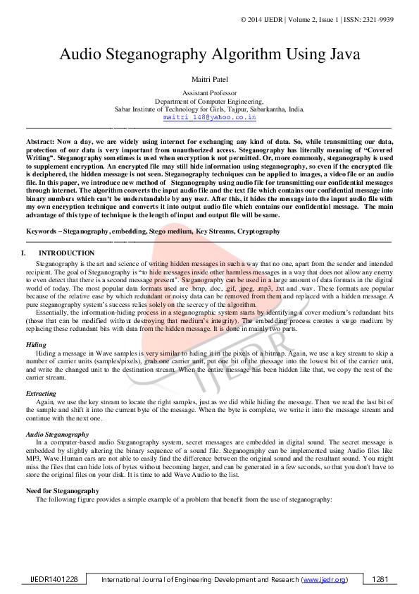 Pdf Audio Steganography Algorithm Using Java Maitri Patel
