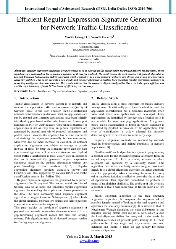(PDF) Efficient Regular Expression Signature Generation for Network Traffic Classification