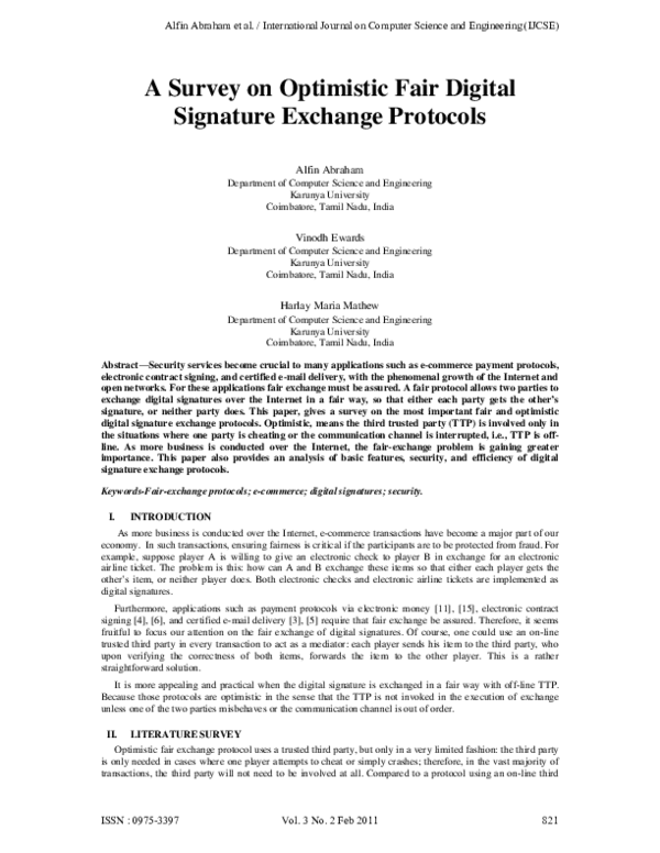 (PDF) A Survey on Optimistic Fair Digital Signature Exchange Protocols