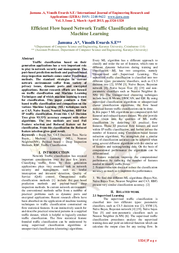 Pdf Efficient Flow Based Network Traffic Classification Using Machine Learning Vinodh Ewards
