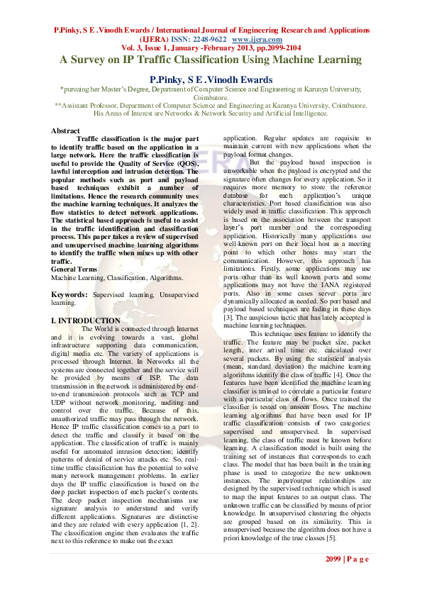 Pdf A Survey On Ip Traffic Classification Using Machine Learning