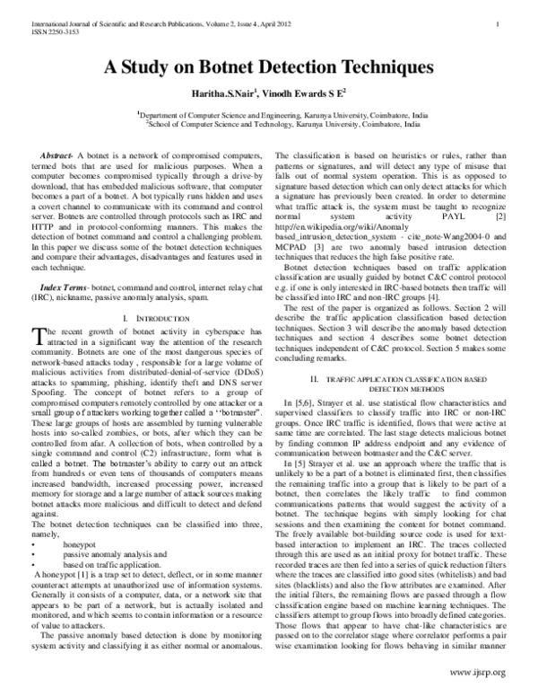 (PDF) A Study on Botnet Detection Techniques Haritha