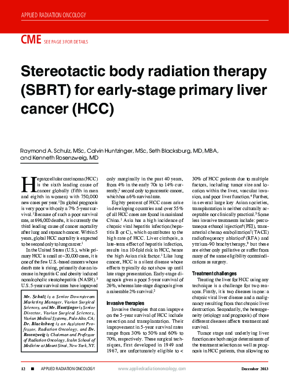 (PDF) Stereotactic Body Radiation Therapy (SBRT) for Early-Stage Primary Liver Cancer (HCC)