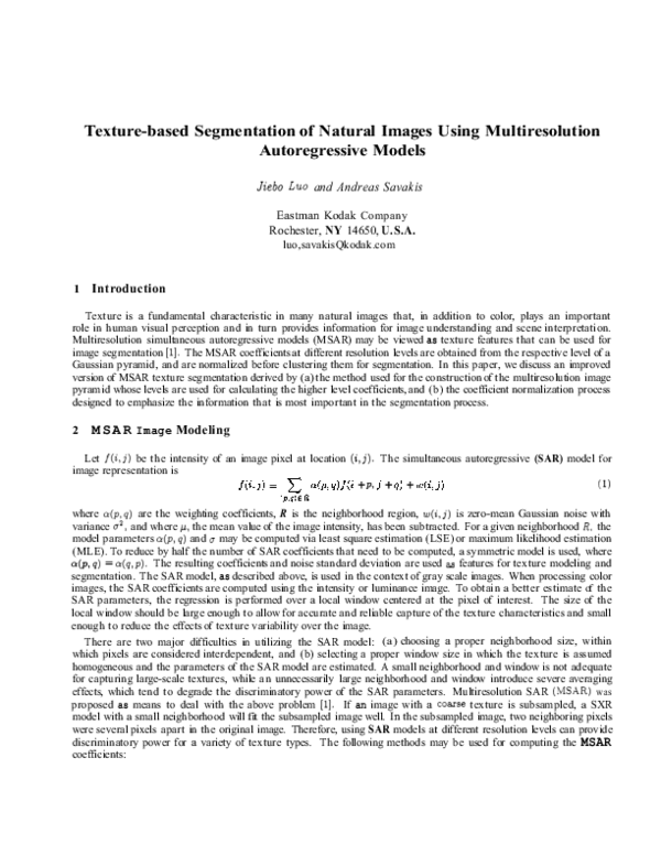 (PDF) Texture-based segmentation of natural images using multiresolution autoregressive models