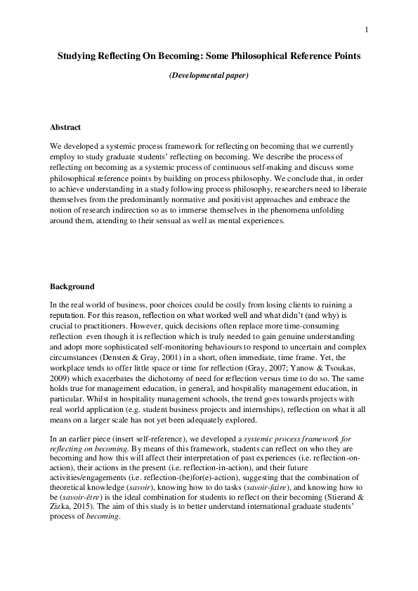 (PDF) Studying reflecting on becoming : some philosophical reference points