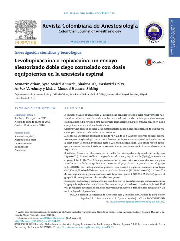 (PDF) Levobupivacaína o ropivacaína: un ensayo aleatorizado doble ciego ...