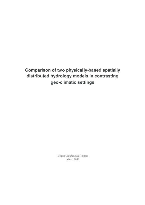(PDF) Comparison of two physically-based spatially distributed hydrology models in contrasting ...