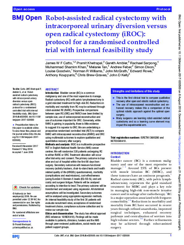 (PDF) Robot-assisted radical cystectomy with intracorporeal urinary diversion versus open ...